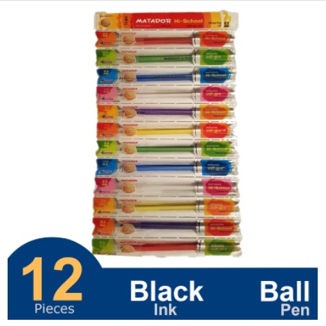 Matador Hi-School Ball Pen Black Ink 12 Pcs – মালঞ্চ বুক সেন্টার